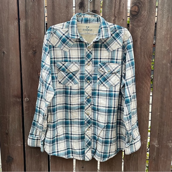 Outdoor Life | Shirts | Outdoor Life Mens Blue Plaid Long Sleeve Button ...